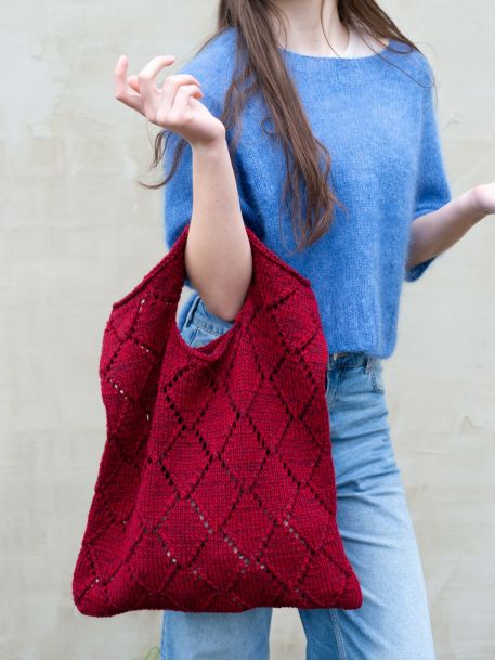 Diamond Market Bag Knitting Pattern with Diamond Lace Stitch